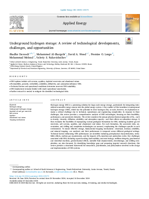 (PDF) Underground hydrogen storage-A review of technological developments, challenges, and ...