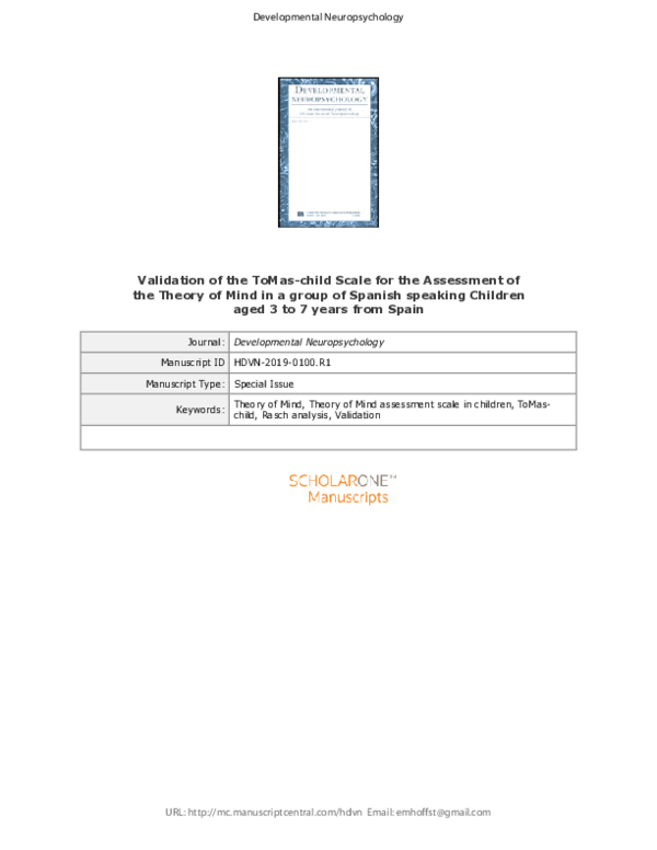(PDF) Validation of the ToMas-child Scale for the Assessment of the ...