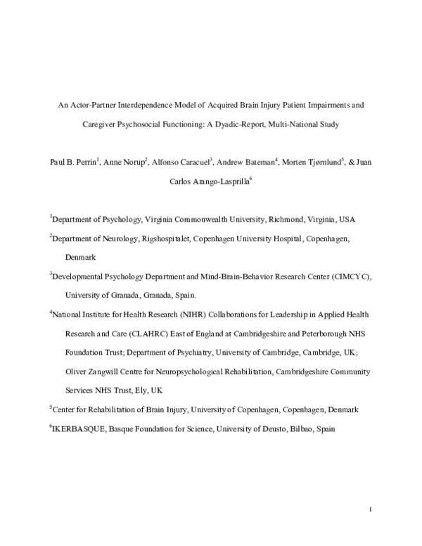 (PDF) An Actor-Partner Interdependence Model of Acquired Brain Injury ...