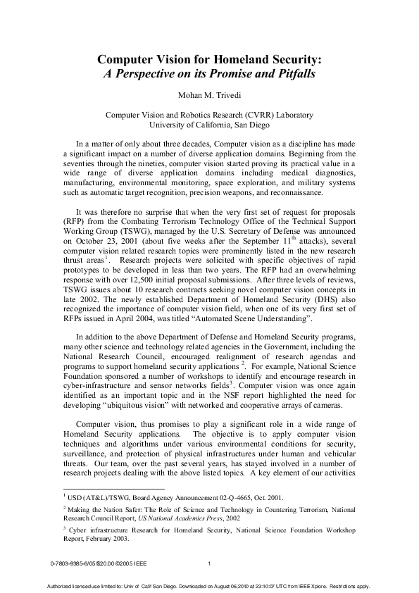 (PDF) Computer vision for homeland security: a perspective on its ...