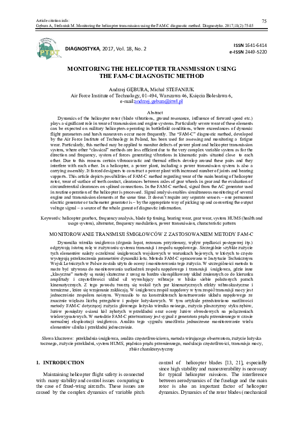 (PDF) The Helicopter Transmission Using the Fam-C Diagnostic Method