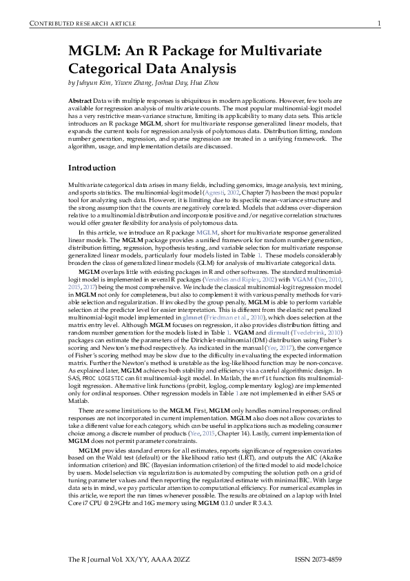 (PDF) MGLM: An R Package for Multivariate Categorical Data Analysis