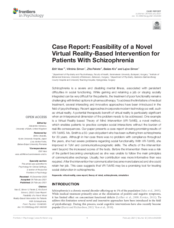 (PDF) Case Report: Feasibility of a Novel Virtual Reality-Based ...