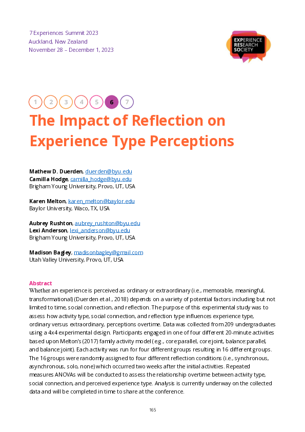 (PDF) The Impact of Reflection on Experience Type Perceptions