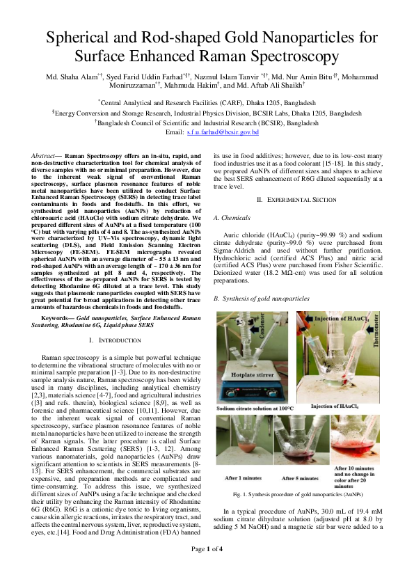 (PDF) Spherical and Rod-shaped Gold Nanoparticles for Surface Enhanced ...