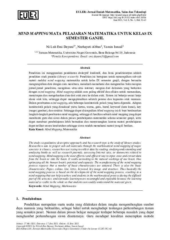 (PDF) Mind Mapping Mata Pelajaran Matematika Untuk Kelas IX Semester Ganjil