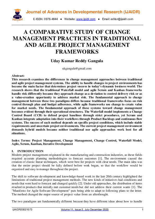 (PDF) A COMPARATIVE STUDY OF CHANGE MANAGEMENT PRACTICES IN TRADITIONAL ...
