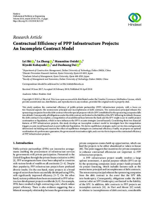 (PDF) Contractual Efficiency of PPP Infrastructure Projects: An ...