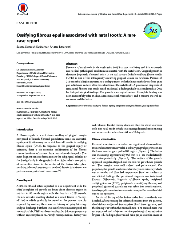 (PDF) Ossifying fibrous epulis associated with natal tooth: A rare case ...