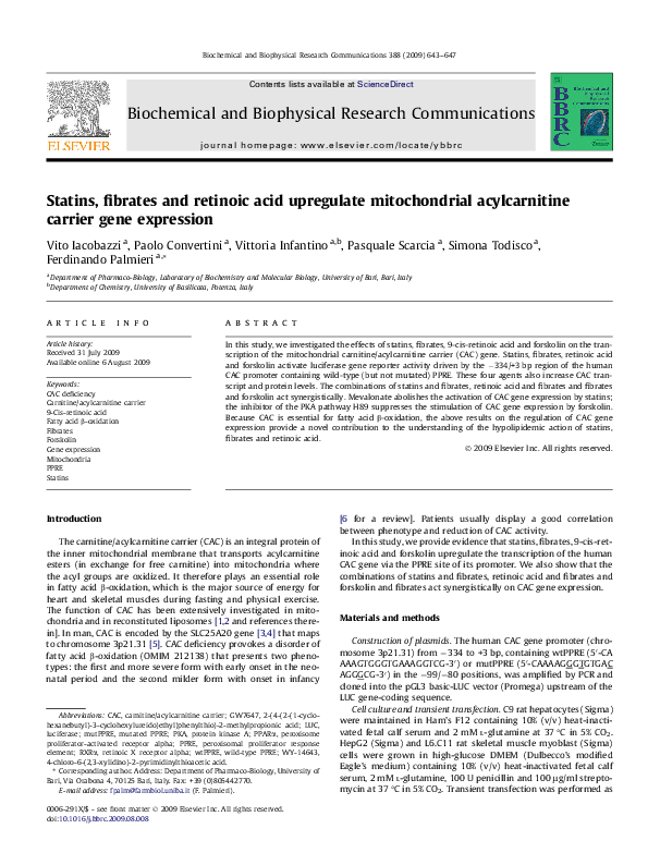 (PDF) Statins, fibrates and retinoic acid upregulate mitochondrial ...