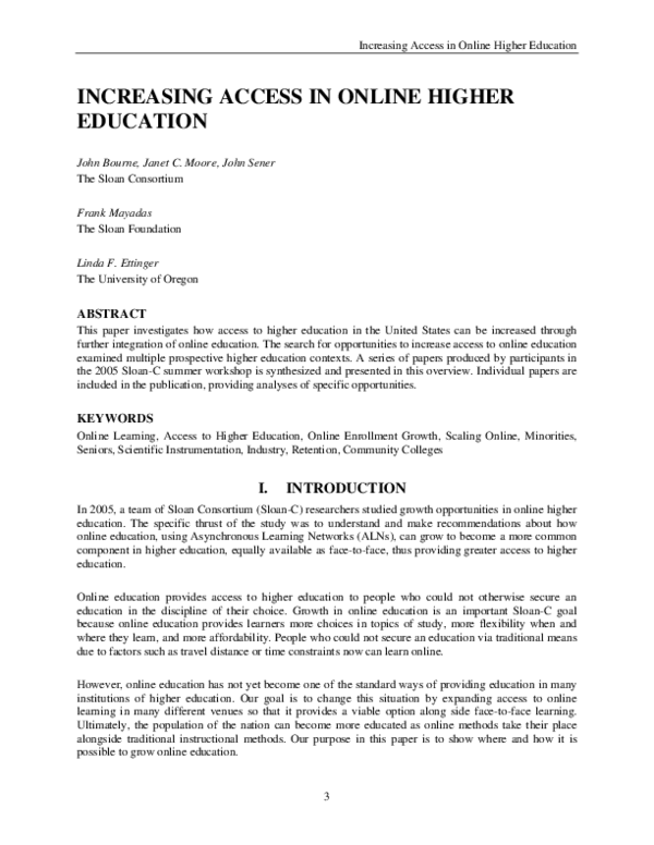 (PDF) Increasing Access in Online Higher Education