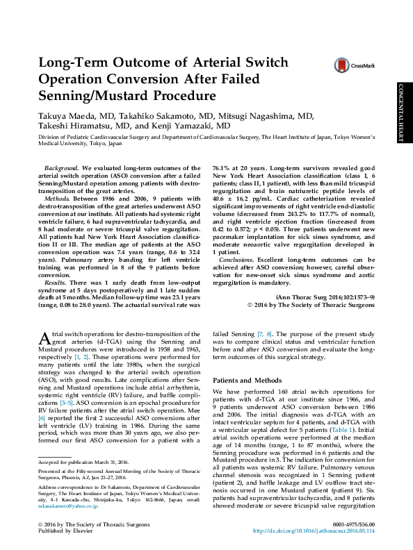 (PDF) Long-Term Outcome of Arterial Switch Operation Conversion After ...