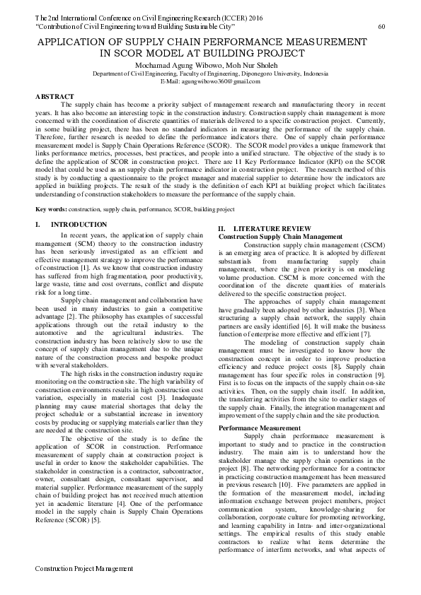 (PDF) Application of Supply Chain Performance Measurement in Scor Model ...