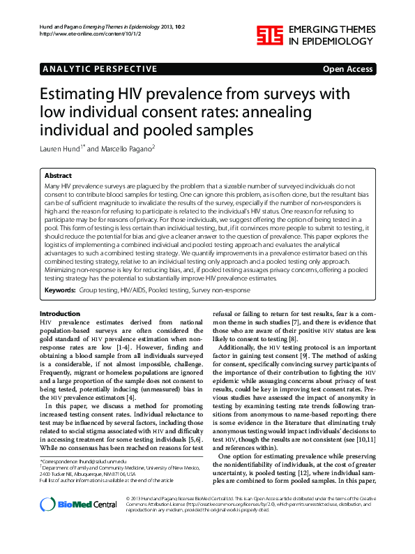 (PDF) Estimating HIV prevalence from surveys with low individual ...