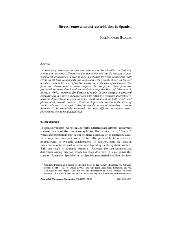 (PDF) Stress removal and stress addition in Spanish