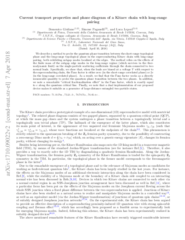 (PDF) Current transport properties and phase diagram of a Kitaev chain ...