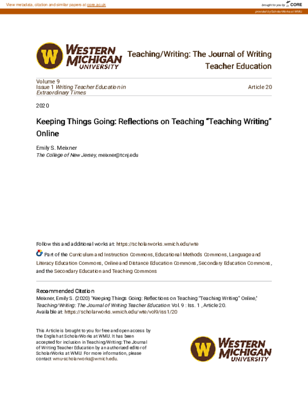 (PDF) Keeping Things Going: Reflections on Teaching “Teaching Writing ...