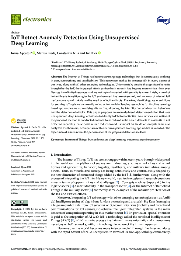 (PDF) IoT Botnet Anomaly Detection Using Unsupervised Deep Learning