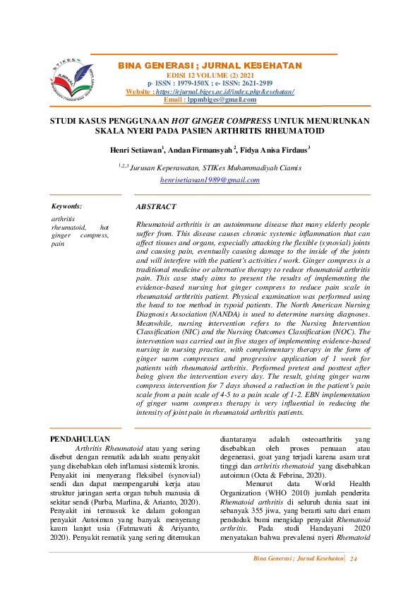 (PDF) Studi Kasus Penggunaan Hot Ginger Compress Untuk Menurunkan Skala ...