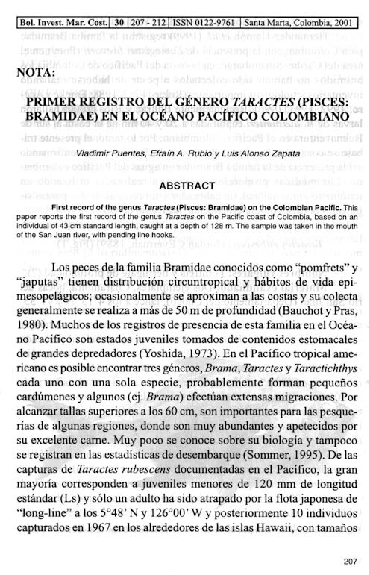(PDF) Nota: Primer registro del género taractes (Pisces: Bramidae) en ...