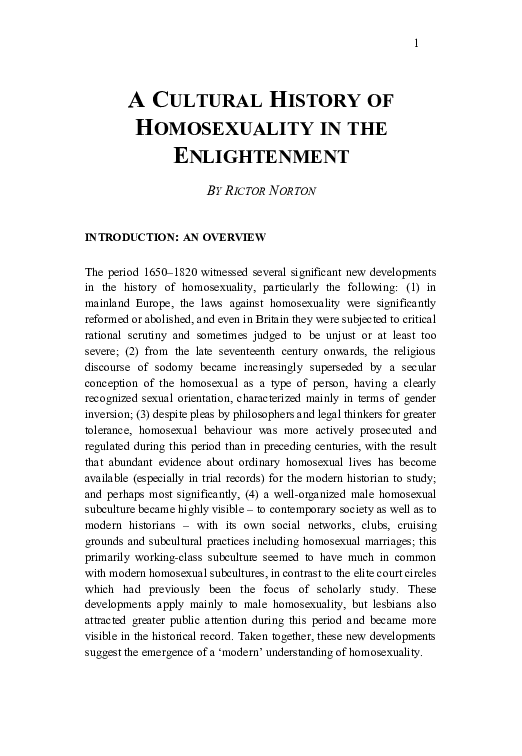(PDF) A CULTURAL HISTORY OF HOMOSEXUALITY IN THE ENLIGHTENMENT