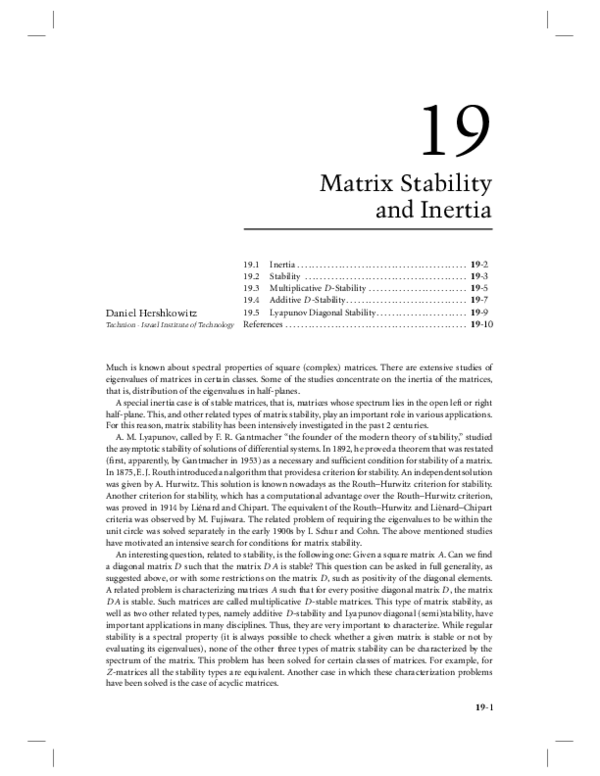 (PDF) Matrix Stability and Inertia