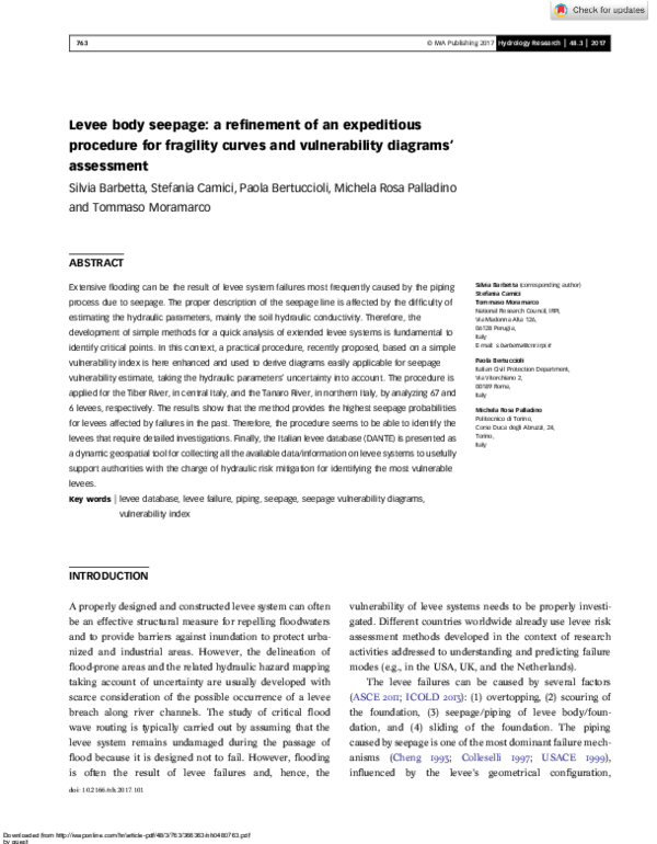 (PDF) Levee body seepage: a refinement of an expeditious procedure for ...