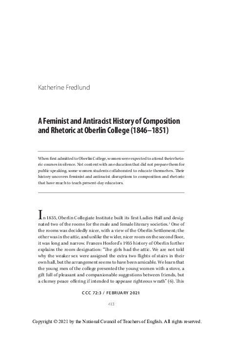 Pdf A Feminist And Antiracist History Of Composition And Rhetoric At