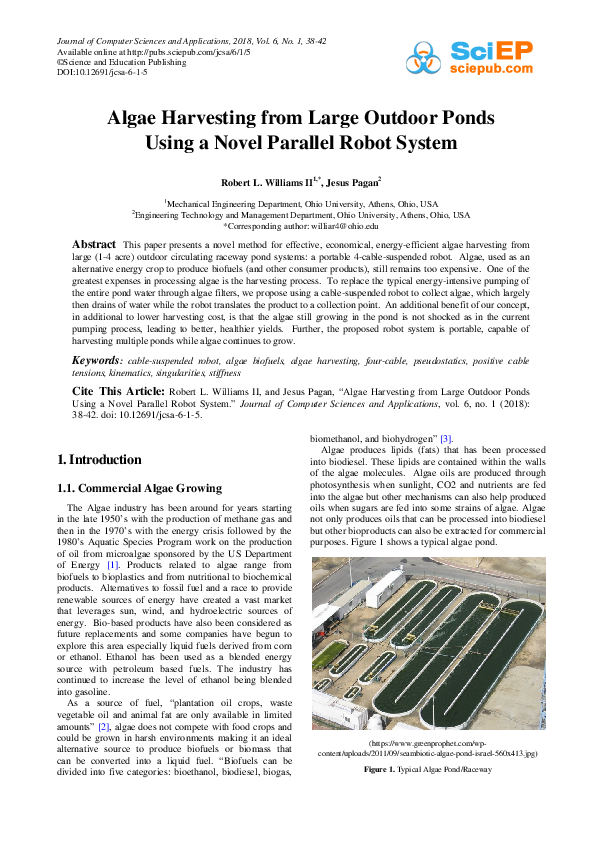 (PDF) Algae Harvesting from Large Outdoor Ponds Using a Novel Parallel ...
