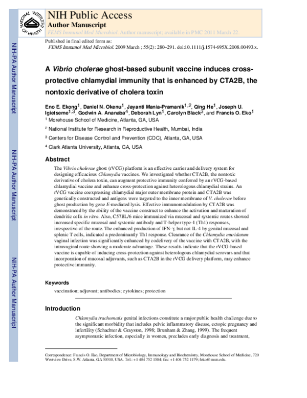 (PDF) A Vibrio cholerae ghost-based subunit vaccine induces cross ...