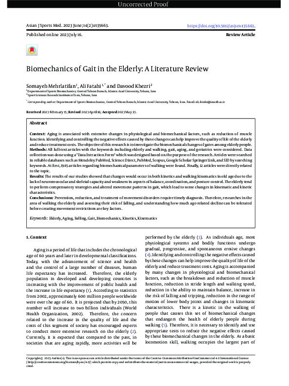(PDF) Biomechanics of Gait in the Elderly: A Literature Review