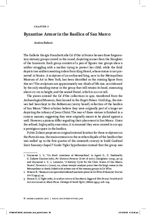 (PDF) Babuin, Byzantine Armor in the Basilica of San Marco