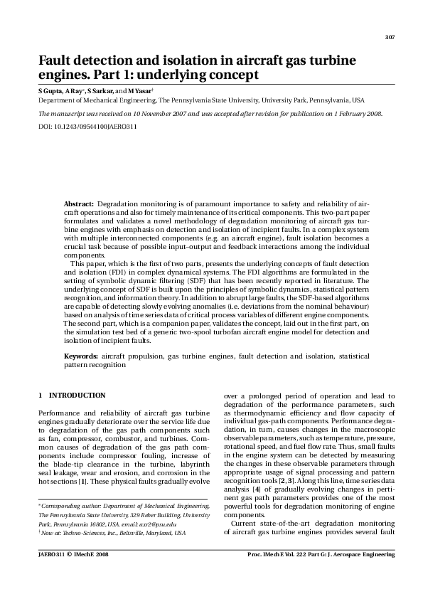 (PDF) Fault detection and isolation in aircraft gas turbine engines ...