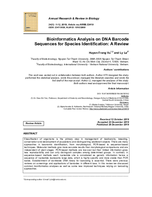 (PDF) Bioinformatics Analysis on DNA Barcode Sequences for Species ...