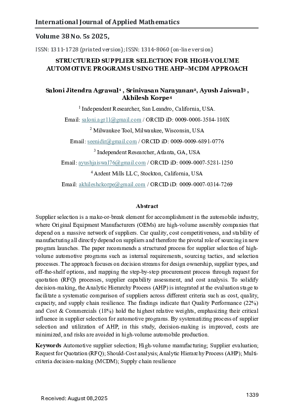 (PDF) STRUCTURED SUPPLIER SELECTION FOR HIGH-VOLUME AUTOMOTIVE PROGRAMS ...