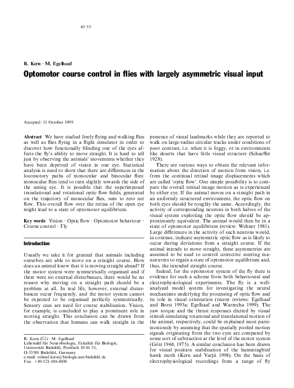 (PDF) Optomotor course control in flies with largely asymmetric visual ...