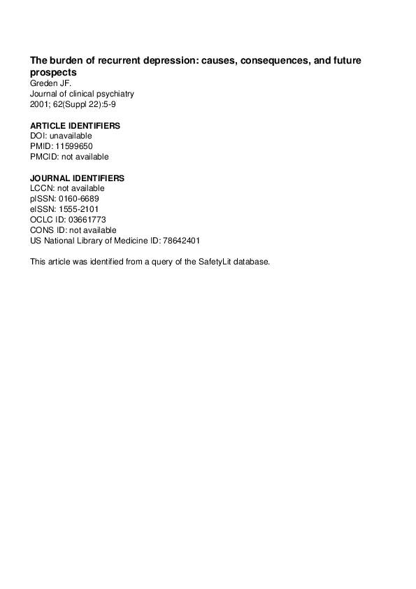 (PDF) The burden of recurrent depression: causes, consequences, and ...