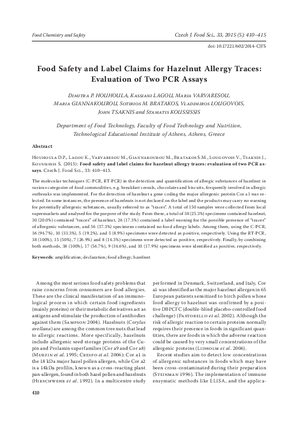 (PDF) Food safety and label claims for hazelnut allergy traces ...