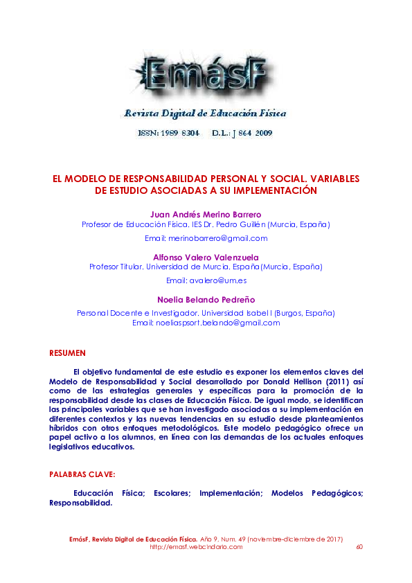 (PDF) El modelo de responsabilidad personal y social. Variables de ...