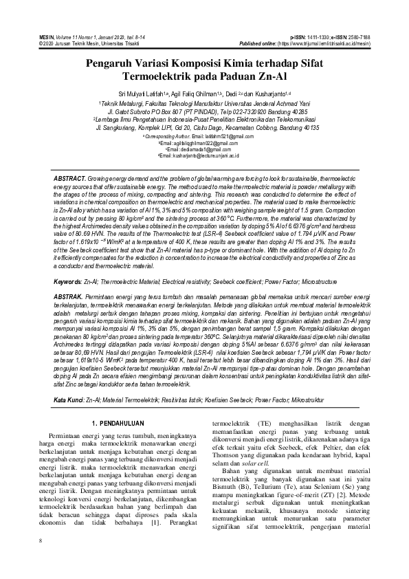 (PDF) Pengaruh Variasi Komposisi Kimia terhadap Sifat Termoelektrik ...