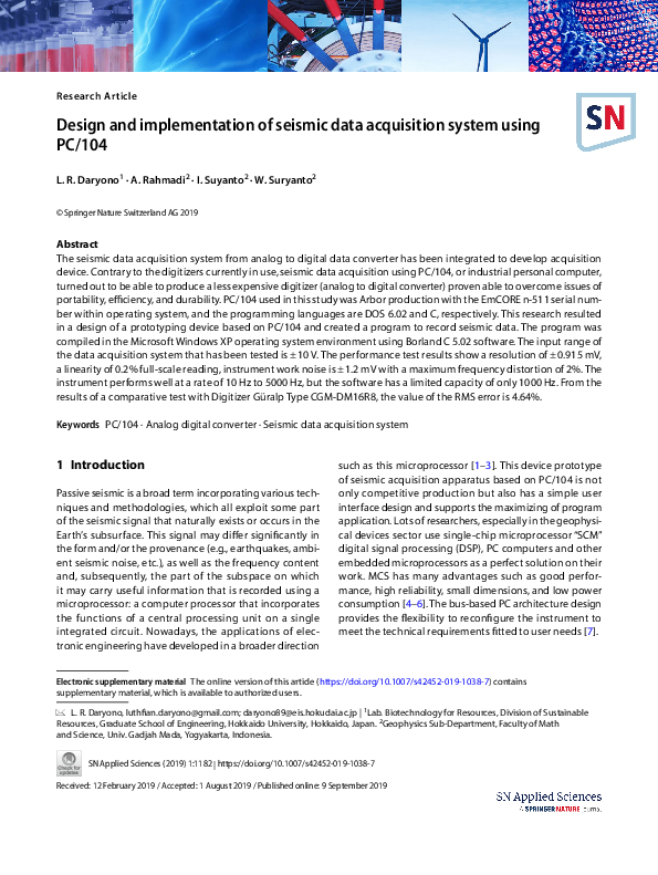 (PDF) Design and implementation of seismic data acquisition system using PC/104