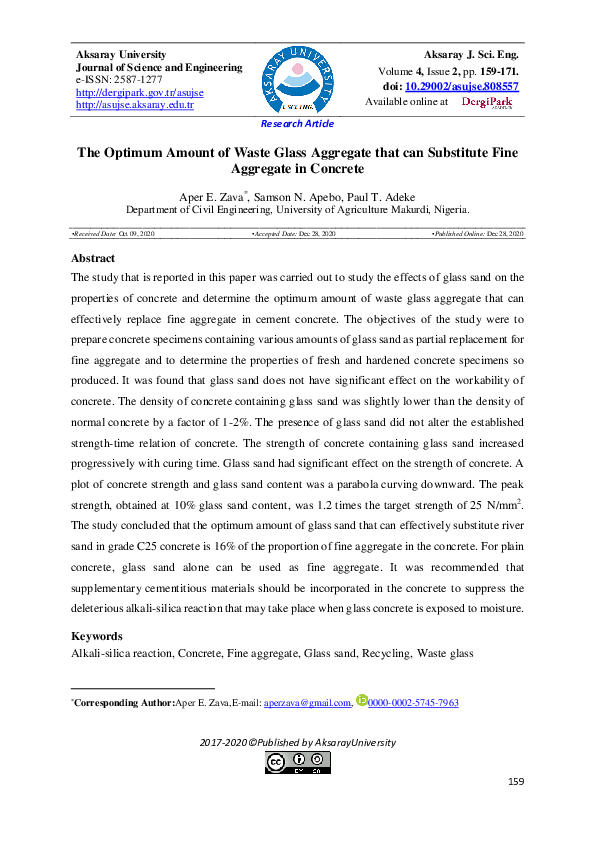 (PDF) The Optimum Amount of Waste Glass Aggregate that can Substitute ...
