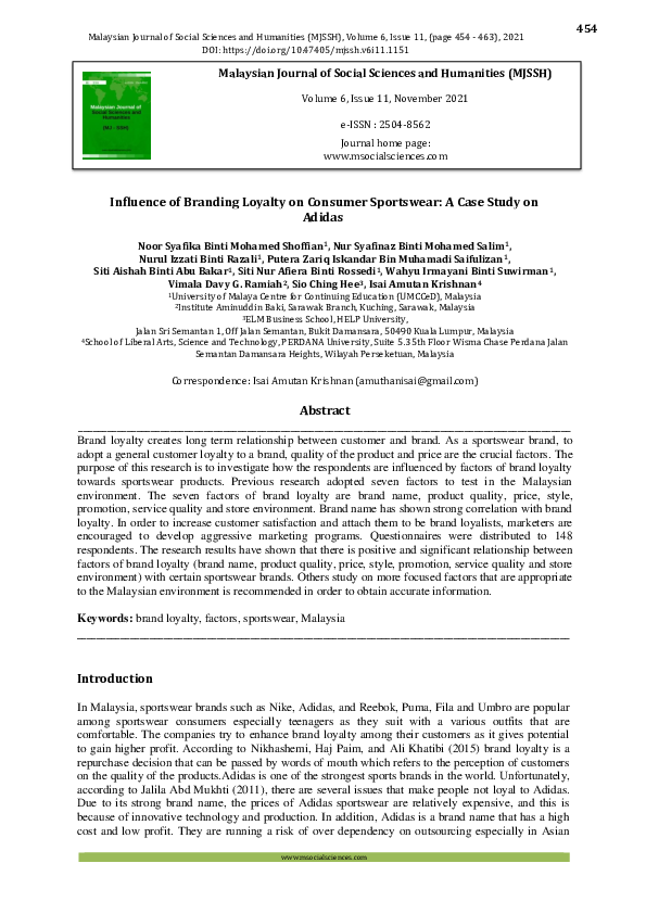 (PDF) Influence of Branding Loyalty on Consumer Sportswear: A Case ...