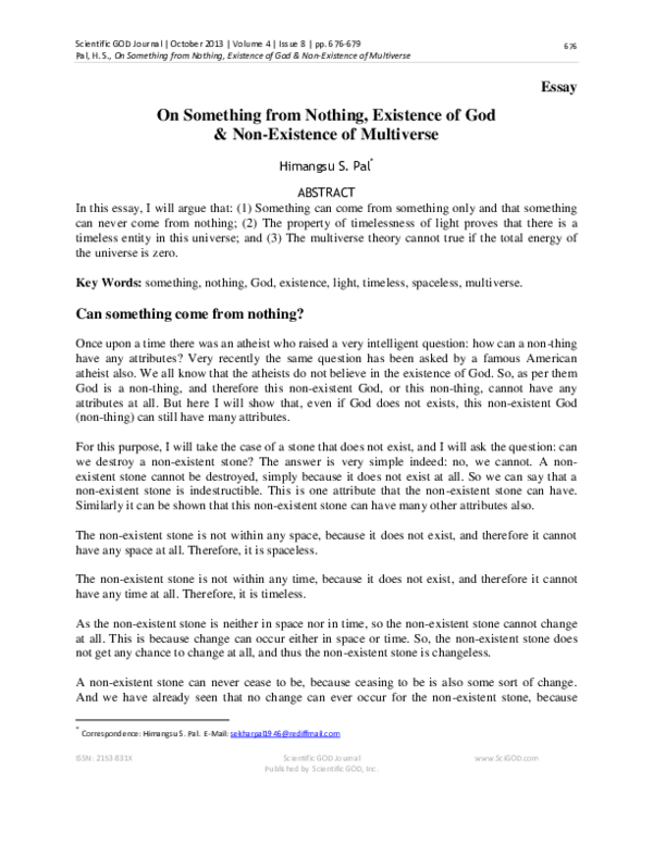 (PDF) On Something from Nothing, Existence of God & Non-Existence of ...