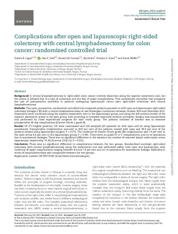 (PDF) Complications after open and laparoscopic right-sided colectomy ...