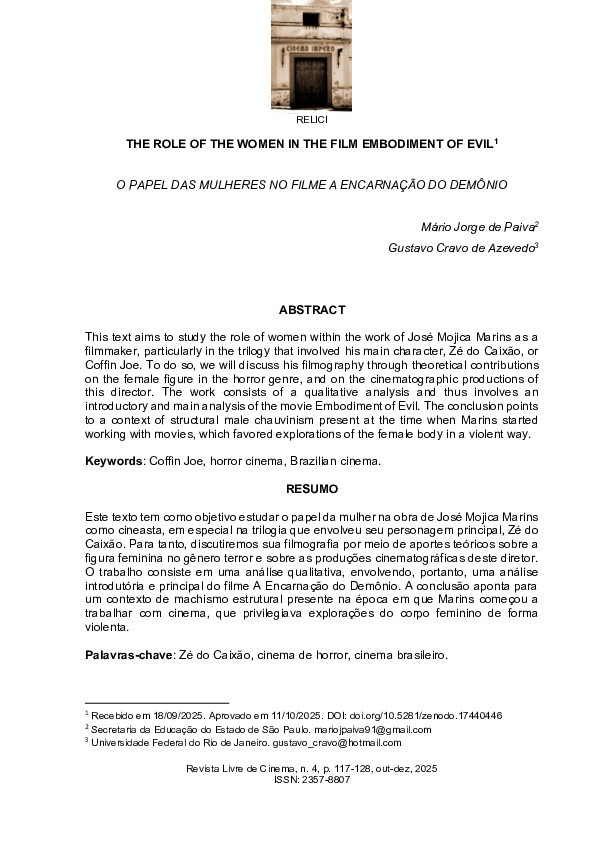 (PDF) THE ROLE OF THE WOMEN IN THE FILM EMBODIMENT OF EVIL