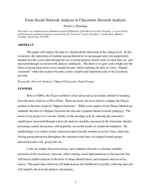(PDF) From Social Network Analysis to Classroom Network Analysis