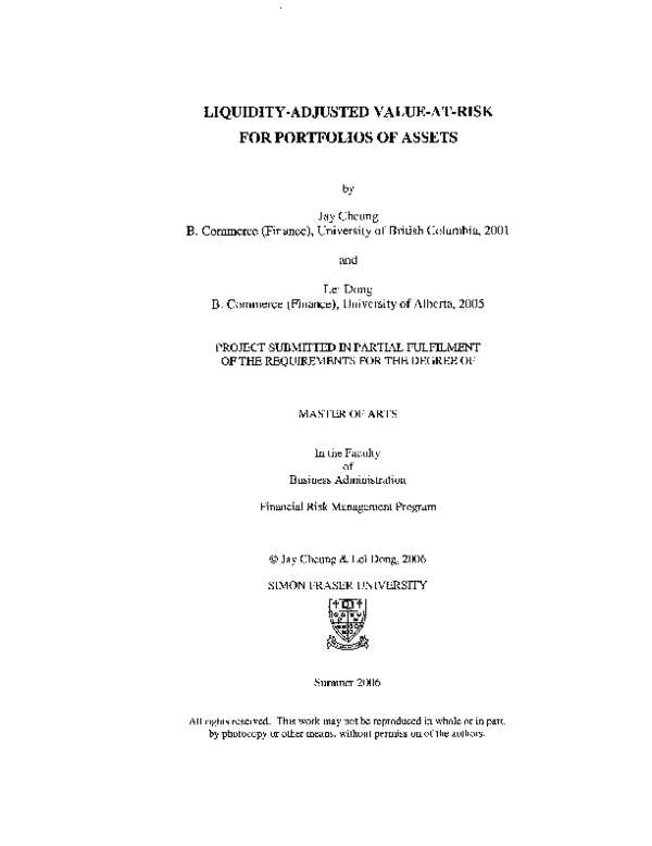 (PDF) Liquidity-Adjusted Value-at-Risk for Portfolios of Assets