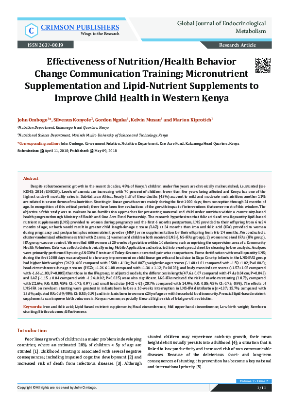 (PDF) Effectiveness of Nutrition/Health Behavior Change Communication ...