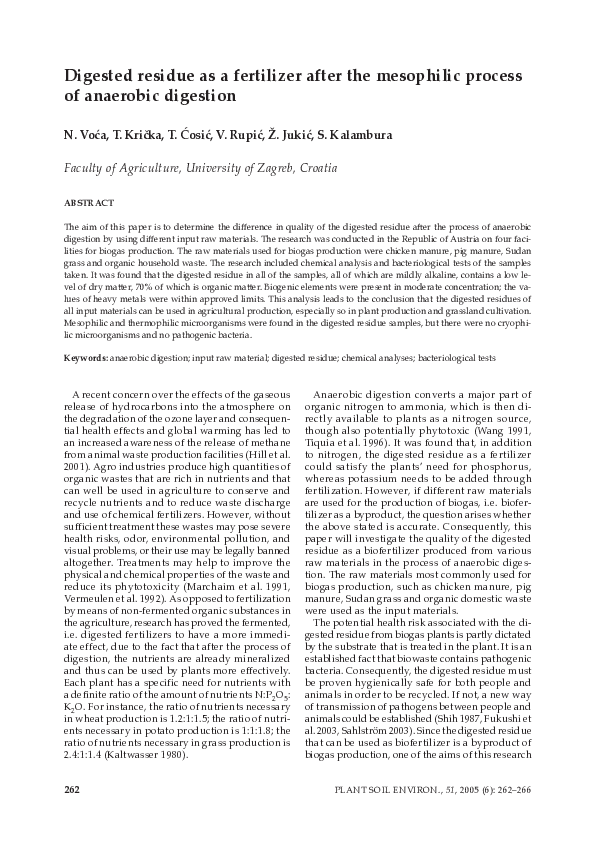 (PDF) Digested residue as a fertilizer after the mesophilic process of ...